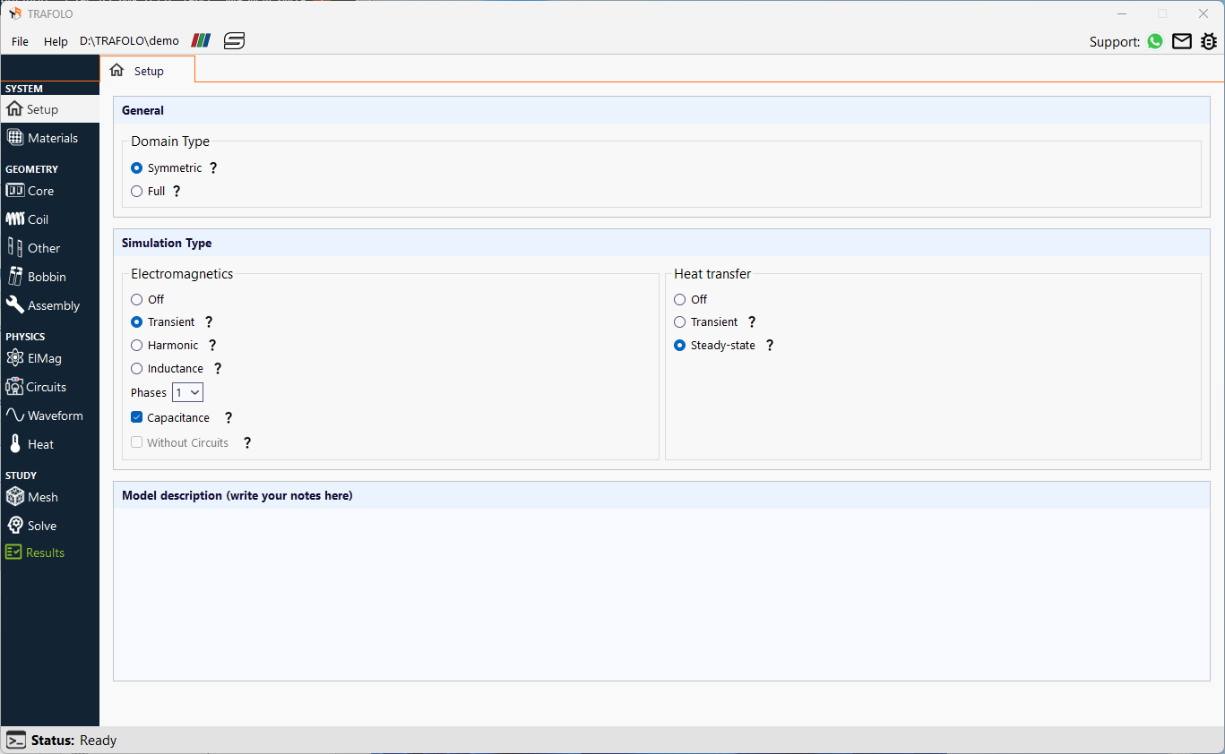 Setup – TRAFOLO simulation software